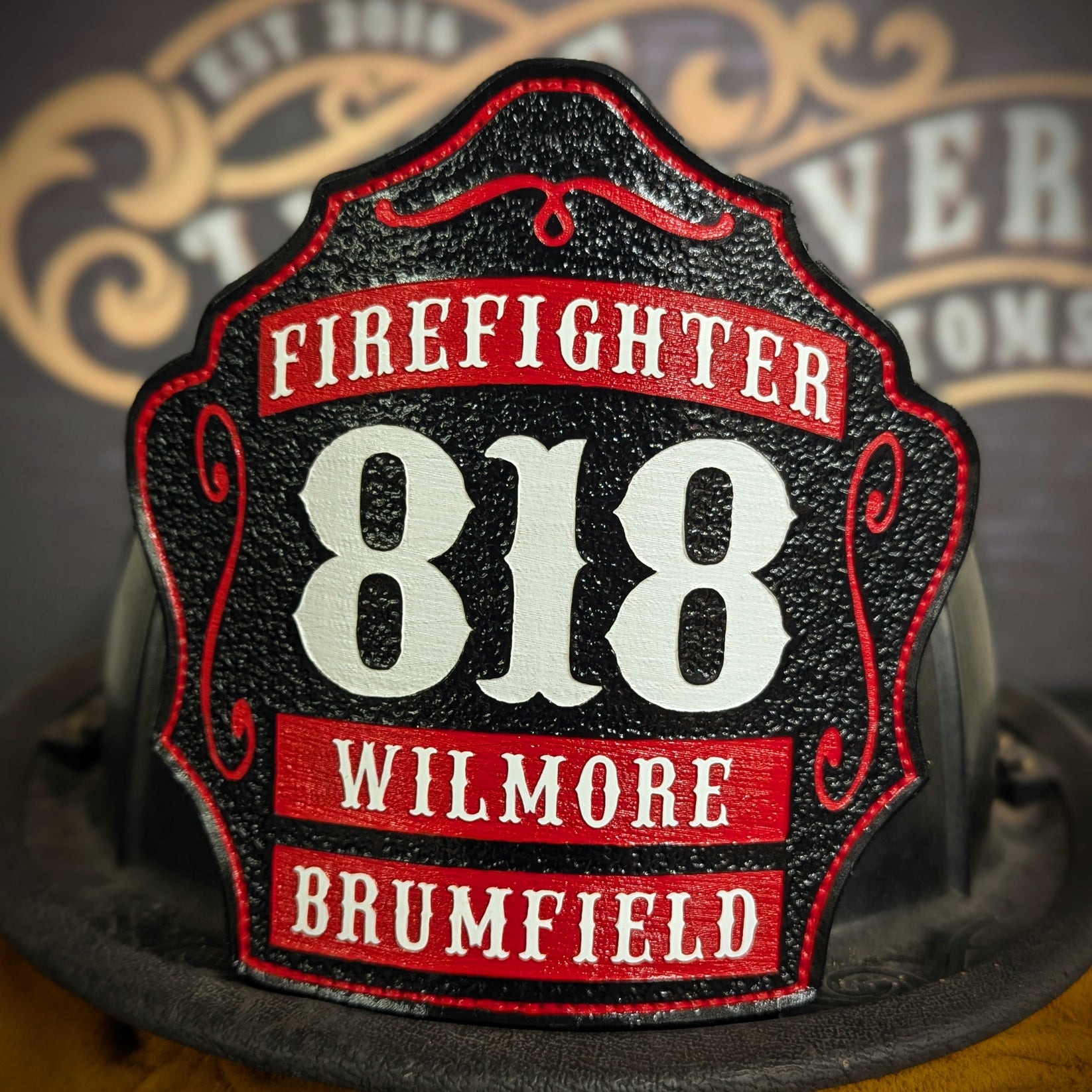 Three Rocker Firefighter Helmet Shield | Custom Leather Fire Helmet ...